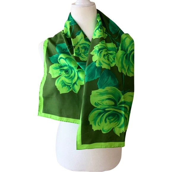 Accessories | Vintage Green Rose Monochromatic Polyester Scarf | Poshmark